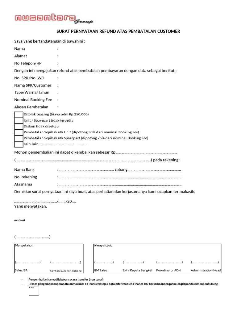 Form Pembatalan Customer | PDF
