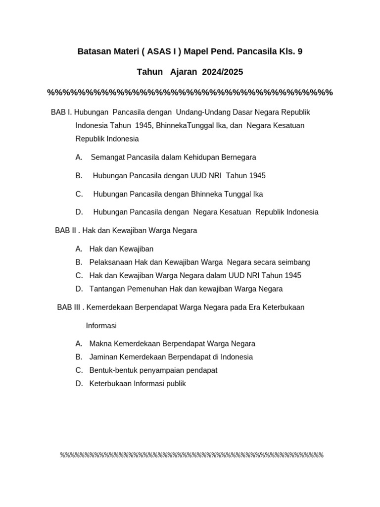 Batasan Materi ASAS I PPC Kls 9 2425 | PDF