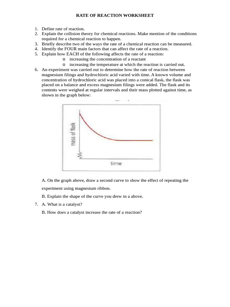 Rate of Reaction Worksheet | PDF