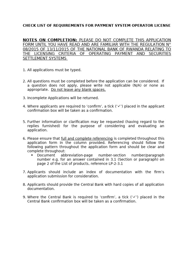 Application Form- Payment System Operator License 16112016 | PDF | Business
