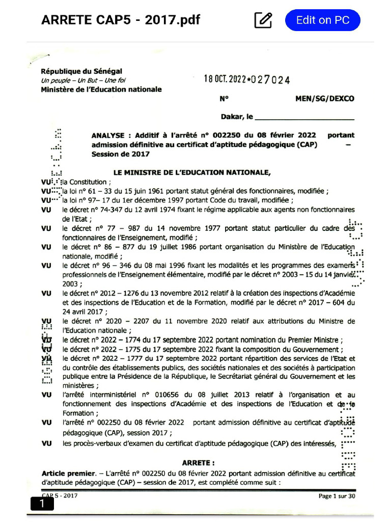 Arrêté Cap5 2017 | PDF