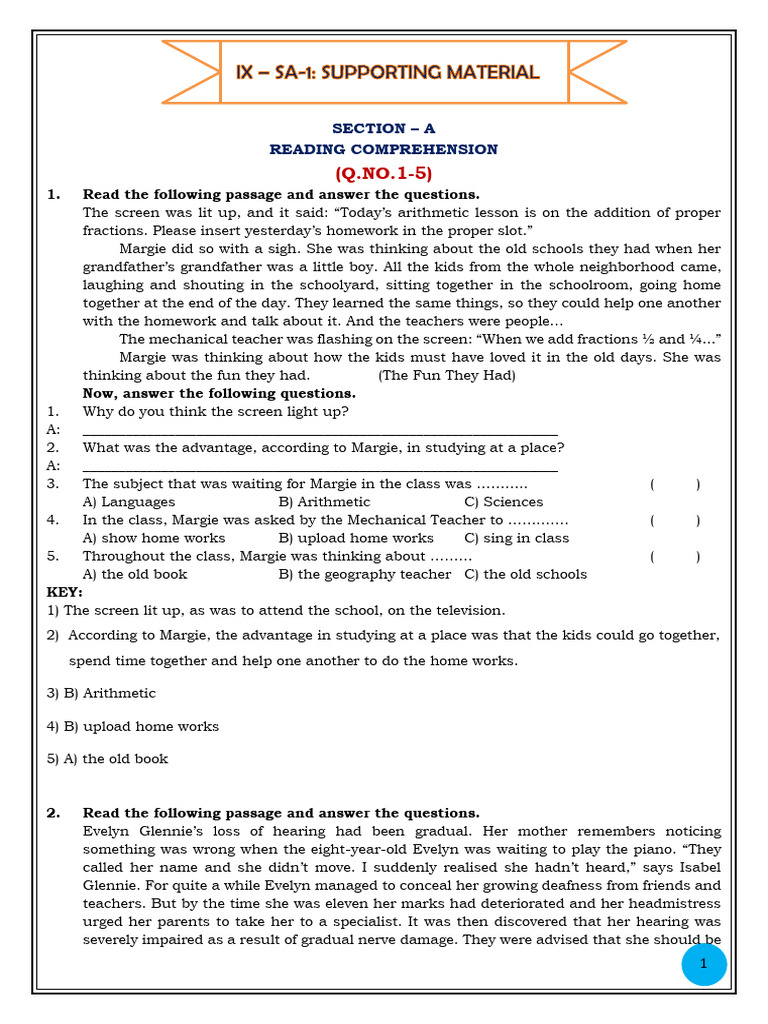 9 Class English_s.a-1_supporting Material.(2024-25) | PDF | Hearing Loss