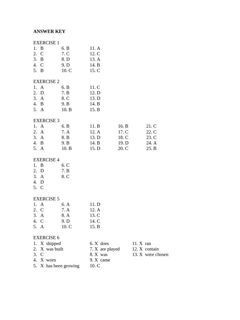 ANSWER KEY - Toefl Exercise | PDF