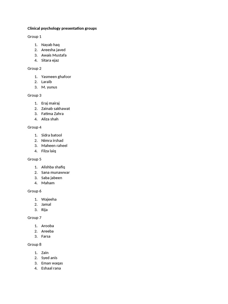 Clinical Psychology Presentation Groups | PDF