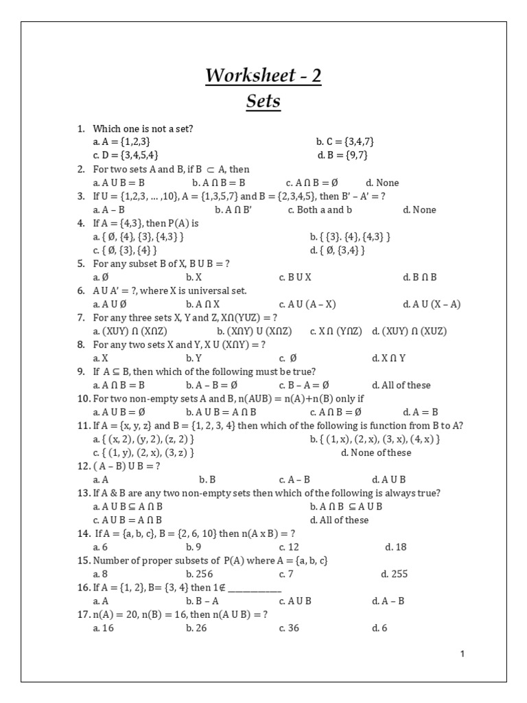 Sets and Functions Worksheet | PDF | Mathematics | Mathematical Concepts