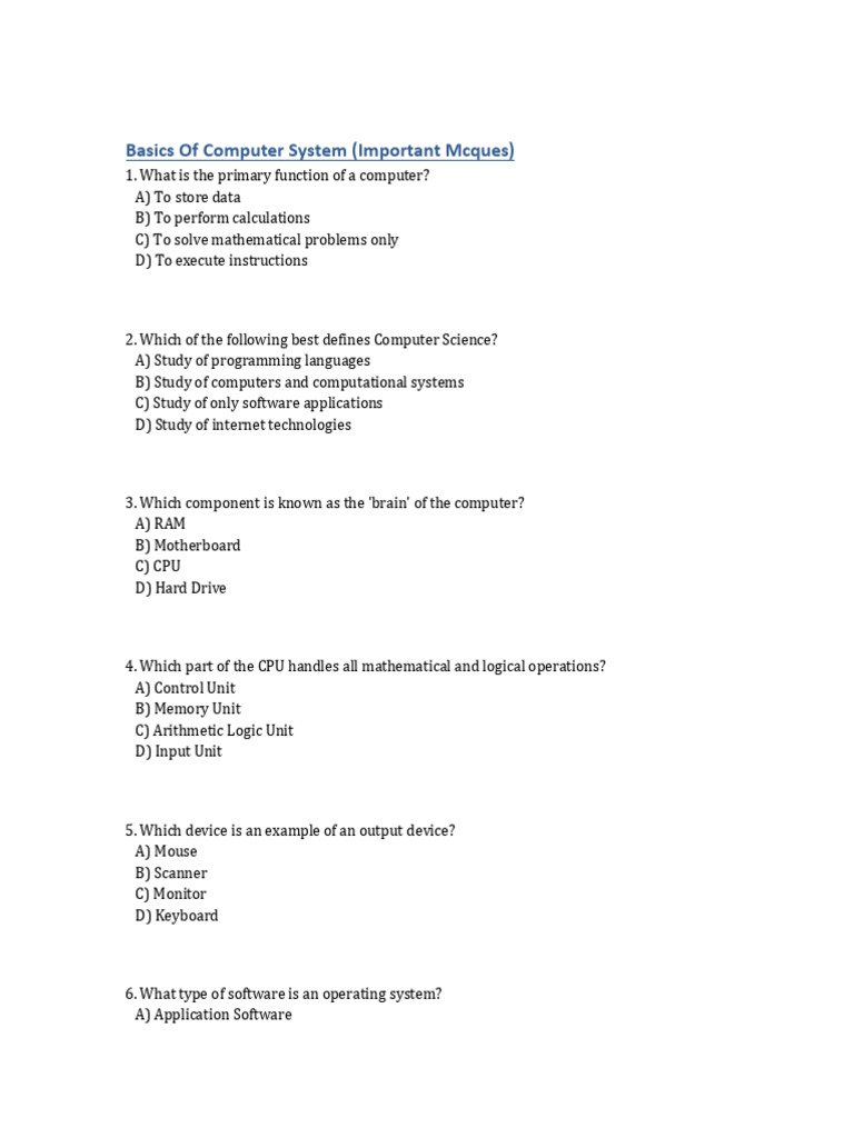 (Unit 1) Basics of Computer System | PDF | Software | Input/Output