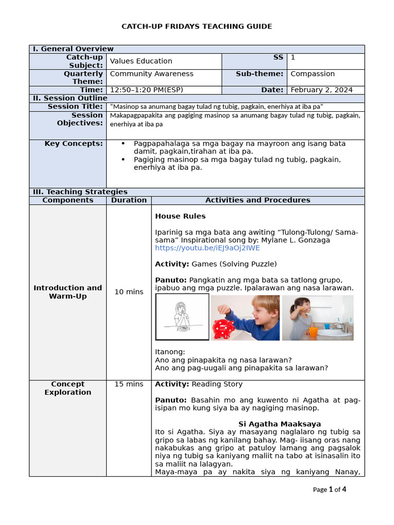 Grade2 Values Ed - Catch Up Friday | PDF