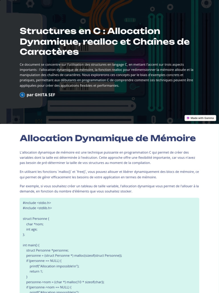 Structures en C Allocation Dynamique Realloc Et Chaines de Caracteres ...
