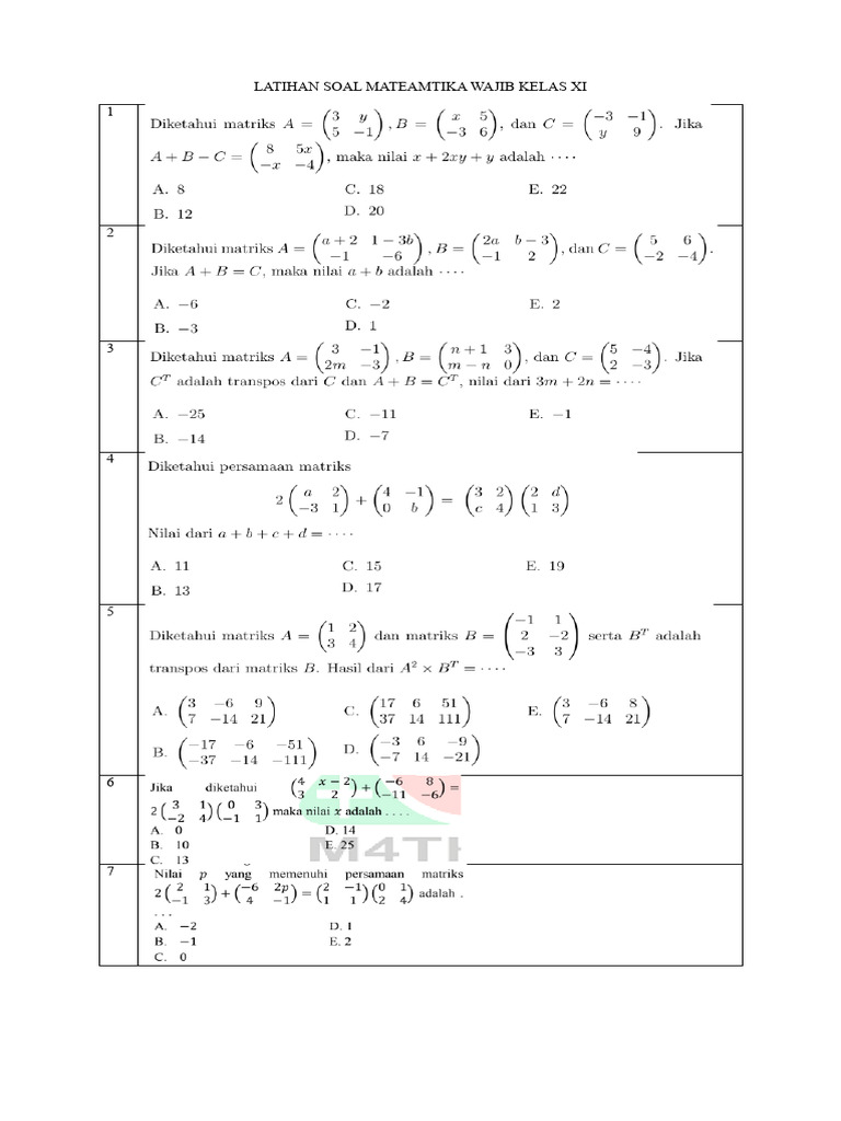 Latihan Soal Mateamtika Wajib Kelas Xi | PDF