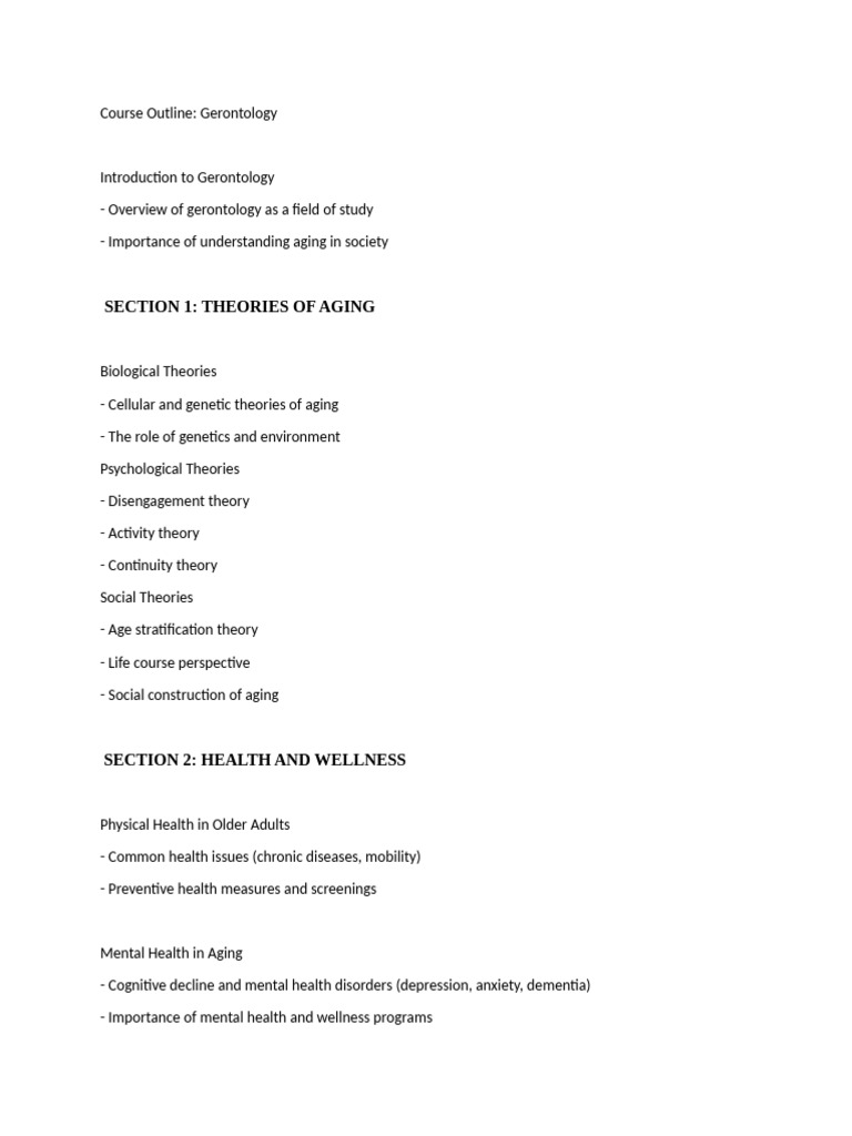 Gerontology Course Outline | PDF