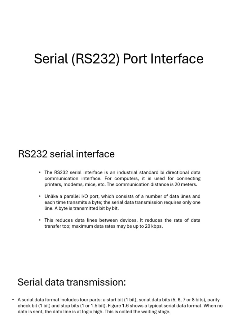 Serial Rs232 Port Interface Lect 2 Pdf Bit Computer Engineering 1713