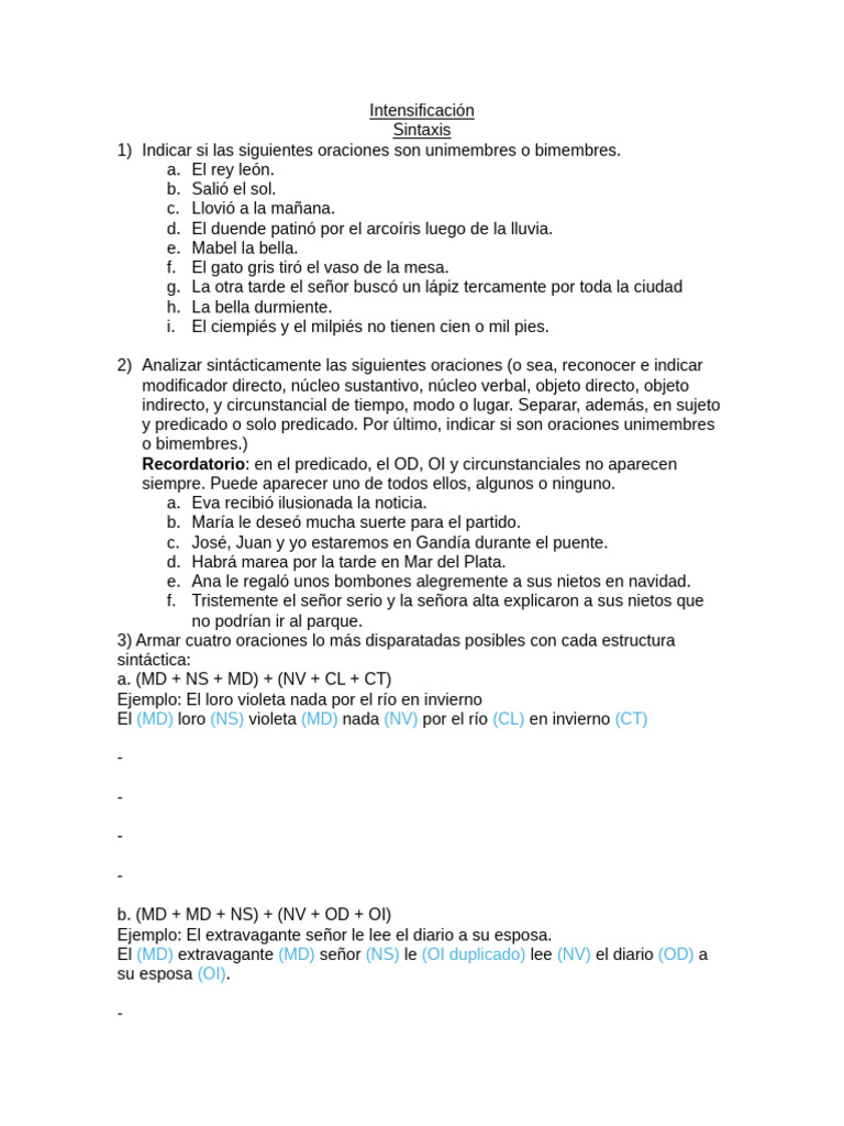 Sintaxis Ejercicios | PDF