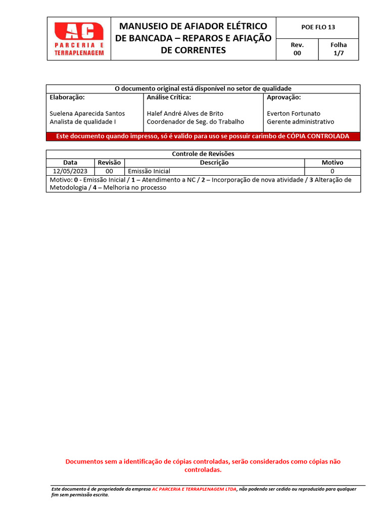 POE FLO 13 - Manuseio de afiador elétrico de bancada - Reparos e ...