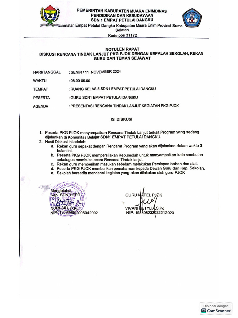 Notulen Rapat RTL PKG PJOK | PDF