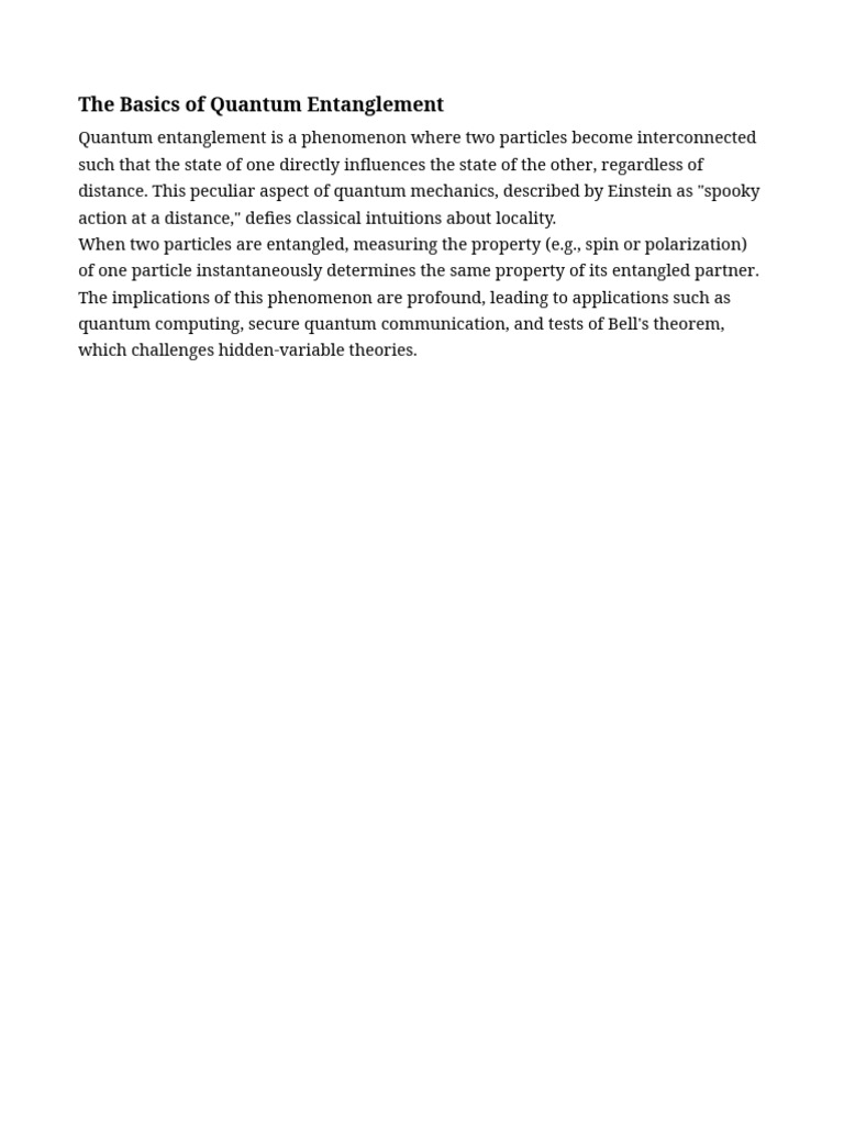 The Basics of Quantum Entanglement | PDF