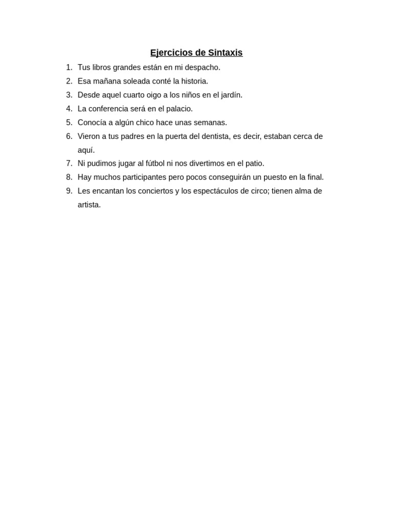 Ejercicios de Sintaxis | PDF