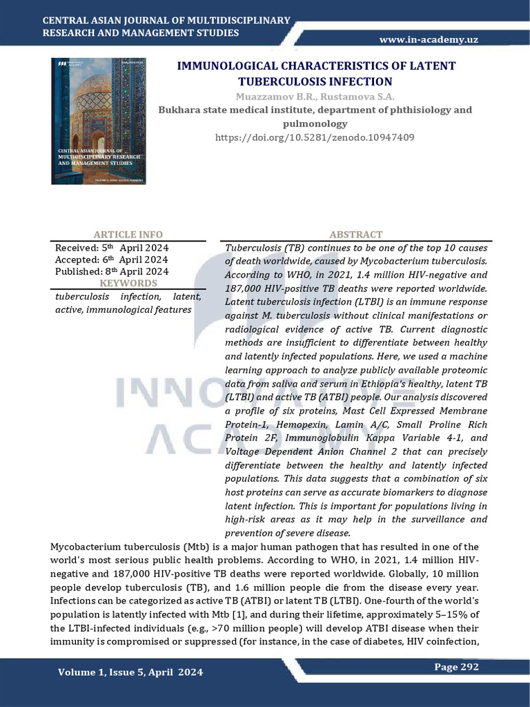 Immunological Characteristics of Latent Tuberculosis Infection | PDF ...
