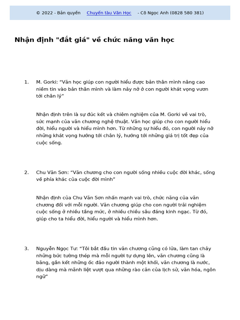 Nhan Dinh Dat Gia Ve Chuc Nang Van Hoc | PDF