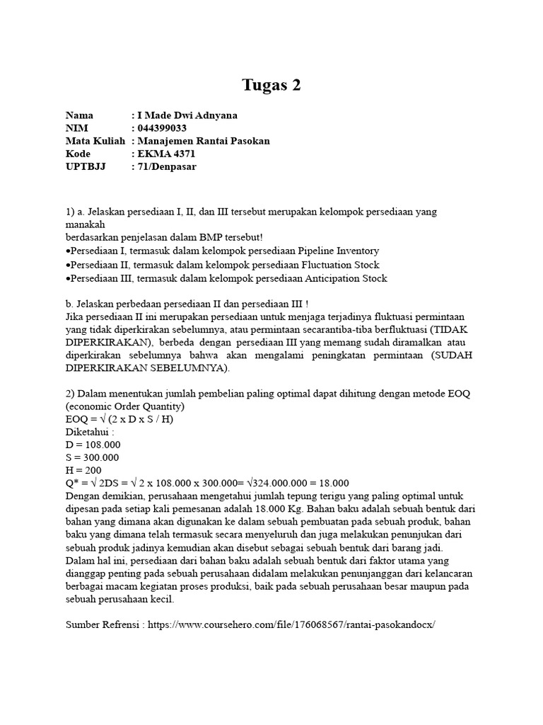 Tugas 2 Manajemen Rantai Pasokan | PDF