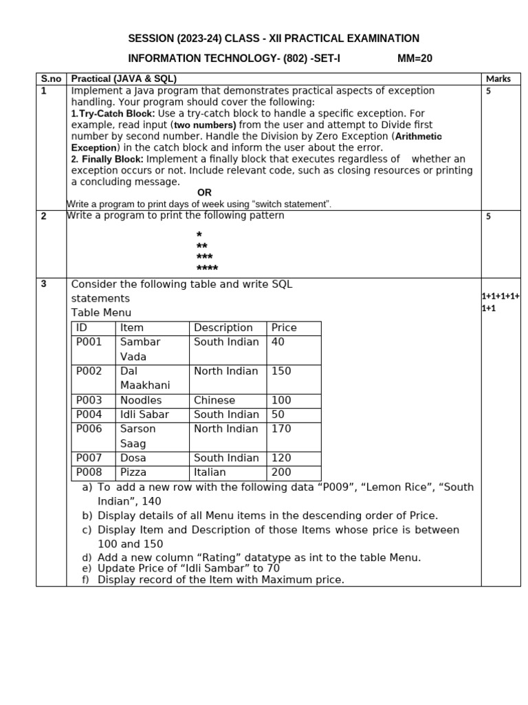 Class XII IT Practical Exam Guide | PDF | Sql | Computer Programming