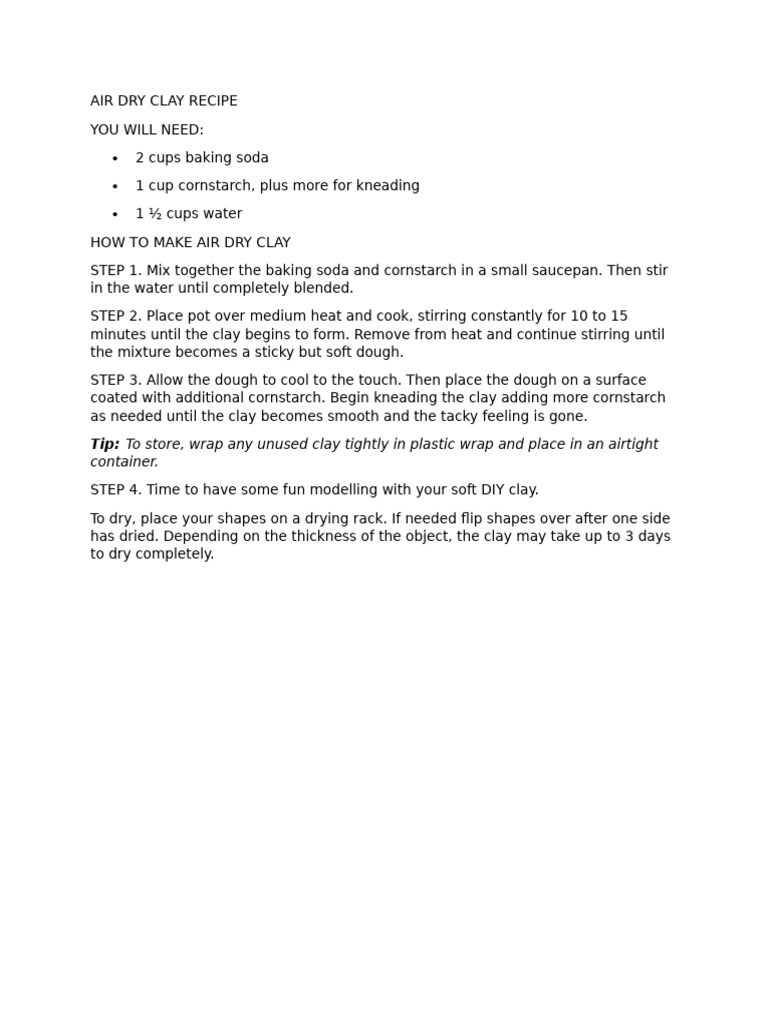 Homemade Air Dry Clay Recipe | PDF