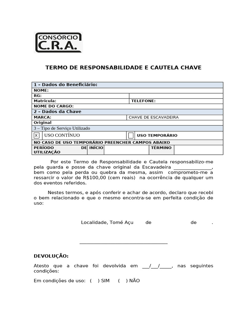 Termo Cautela Chave | PDF
