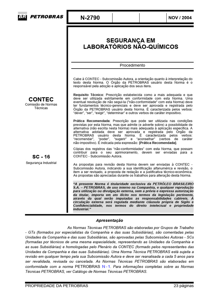 Norma de Segurança Lab-2790 | PDF | Laboratórios | Ar condicionado