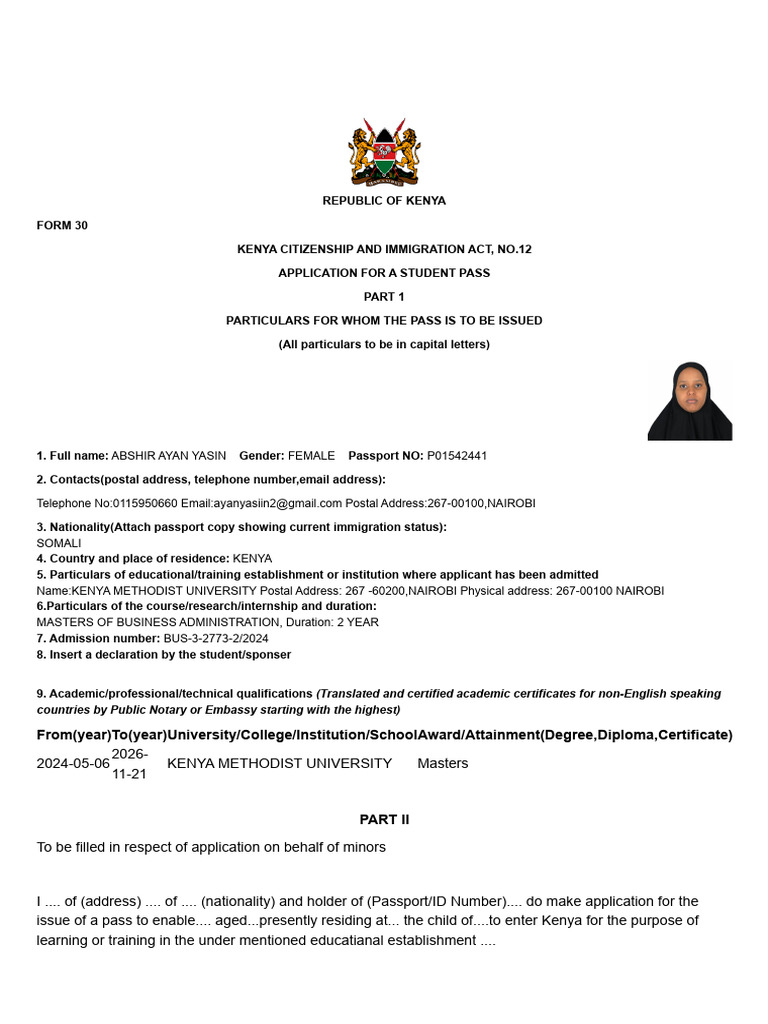 Student Pass Application for Kenya | PDF | Kenya | Government And ...