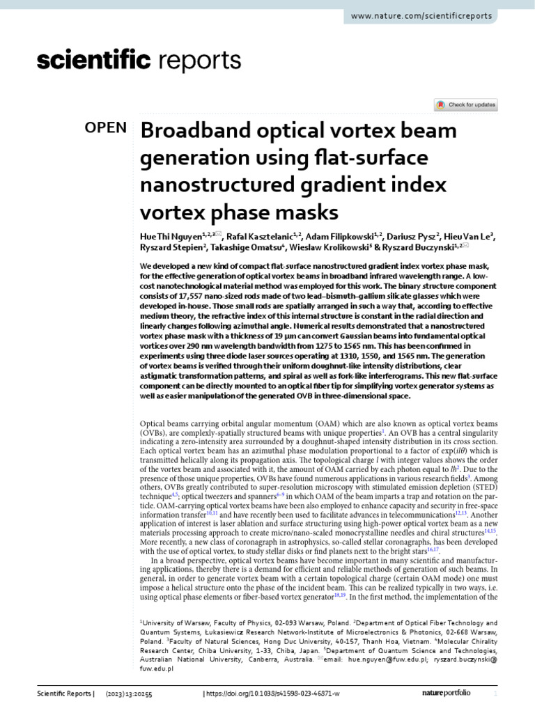 Science Report Broadband Optical Vortex Beam | PDF | Refractive Index ...