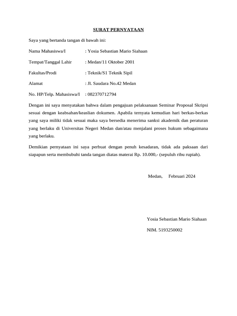 CONTOH SURAT PERNYATAAN BEBAS PLAGIASI | PDF