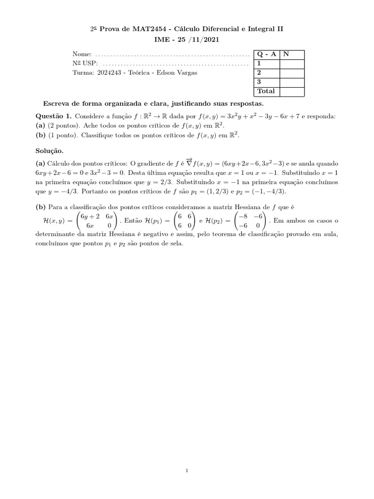 Prova P2 | PDF | Lógica matemática | Cálculo
