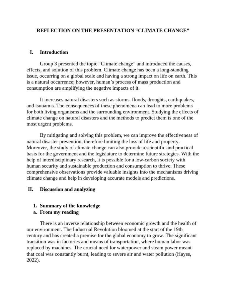 Reflection On The Presentation Climate Change | PDF | Climate Change ...