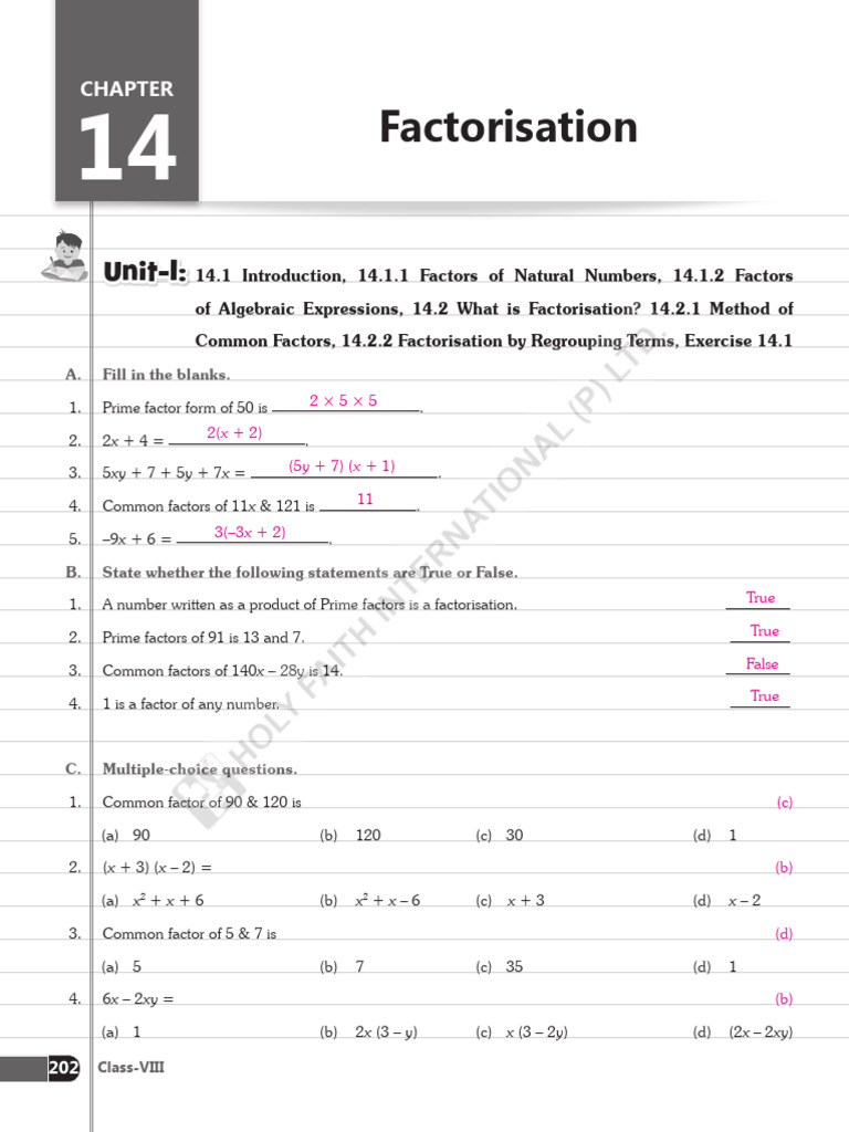 FACTORISATION - STD 8 | PDF | Division (Mathematics) | Mathematics