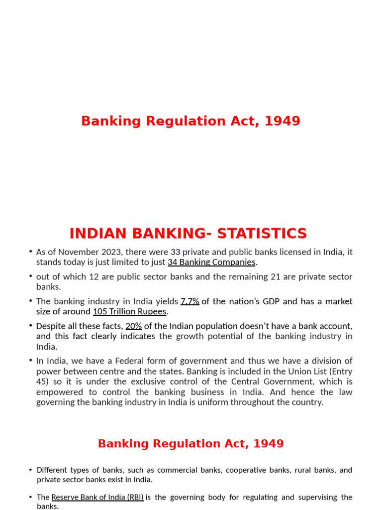 Banking Regulation Act Overview | PDF | Banks | Reserve Bank Of India