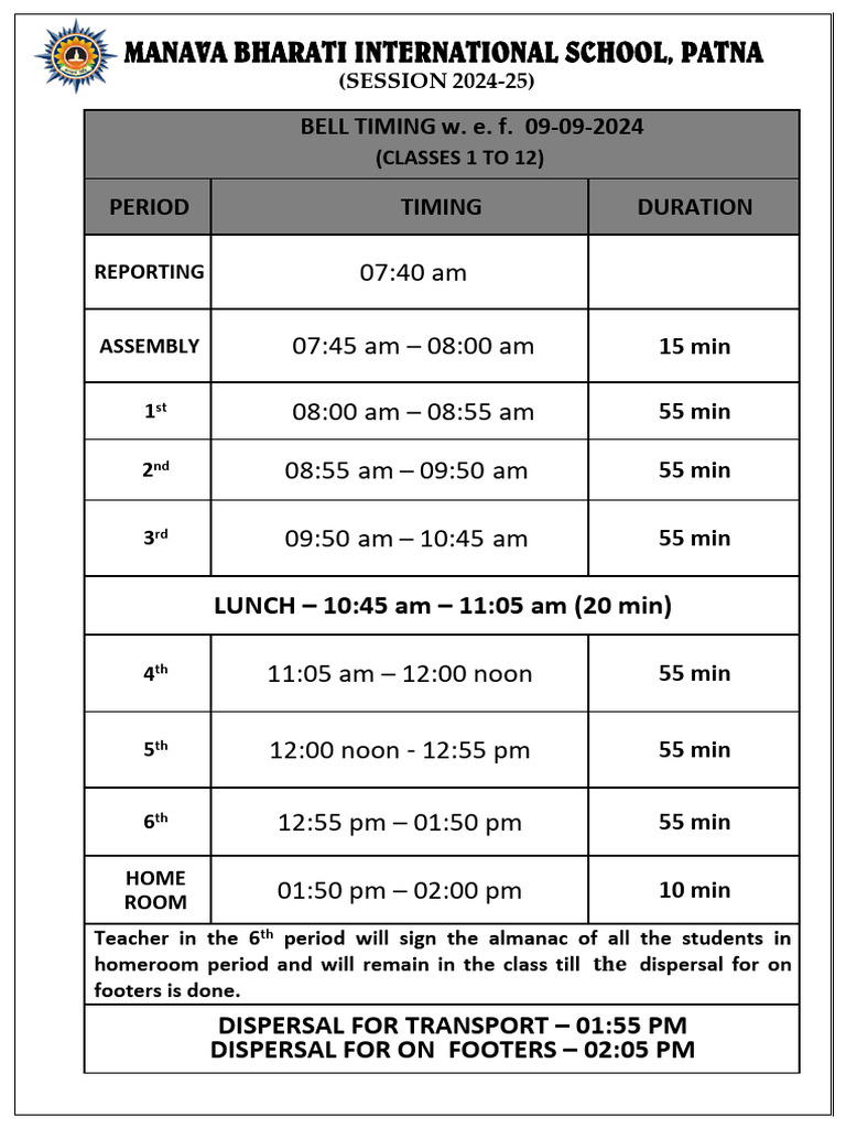 Bell Timing 2024-25 | PDF