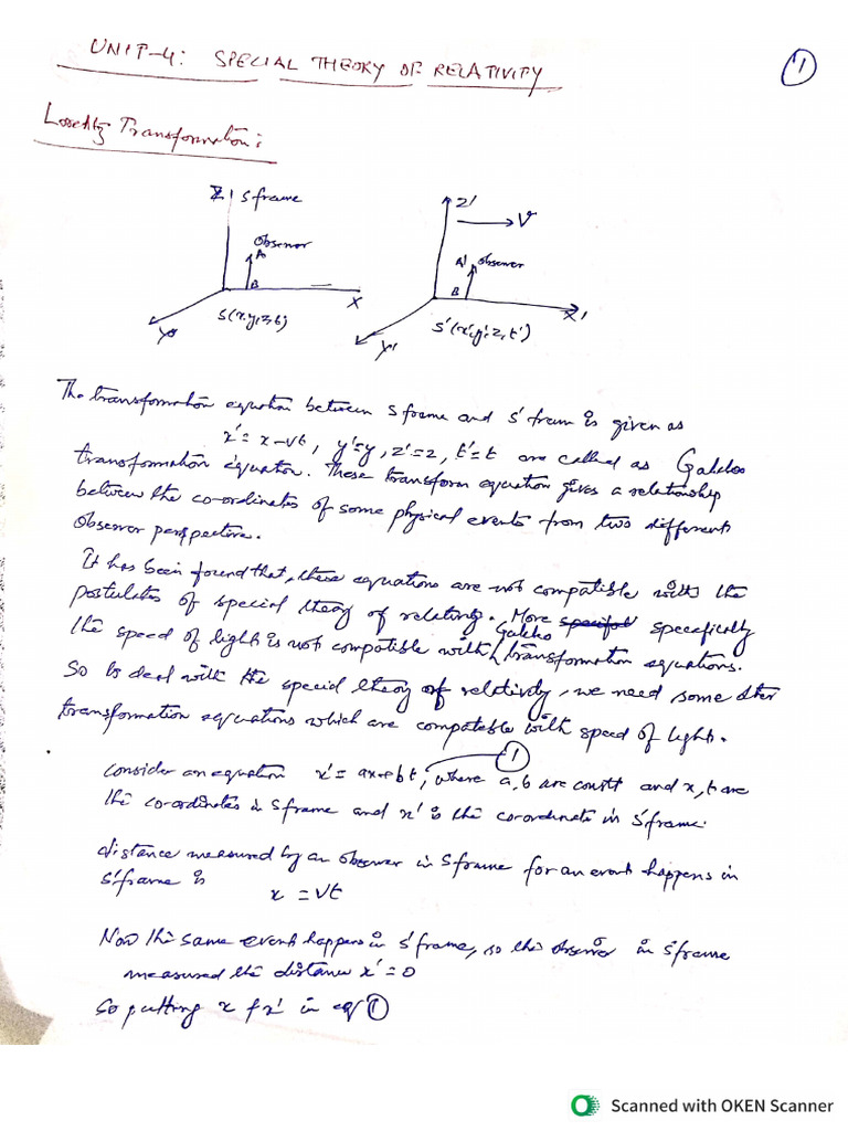 Notes Special Theory of Relativity | PDF