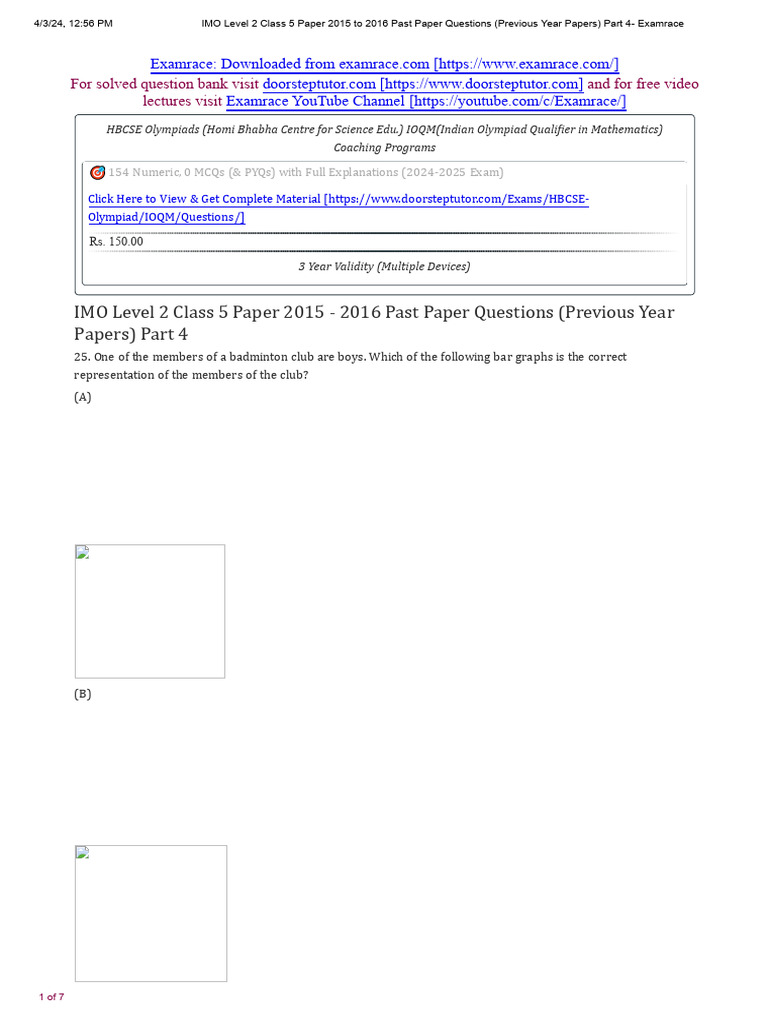 IMO Level 2 Class 5 Past Paper Qs | PDF