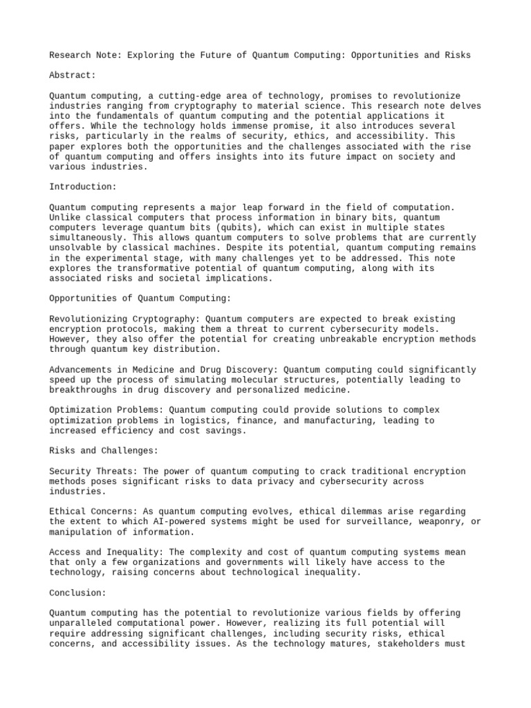 Exploring the Future of Quantum Computing Opportunities and Risks | PDF ... Exploring the Future of Quantum Computing Opportunities and Risks | PDF ...