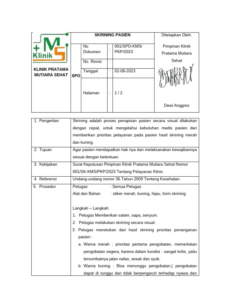 Skrining Visual Pasien di Klinik Sehat | PDF