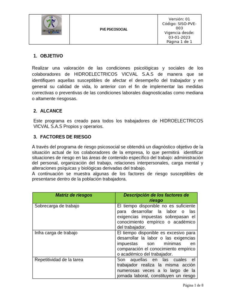 3. SISO-PVE-003 PROGRAMA VIGILANCIA EPIDEMIOLOGICA PSICOSOCIAL | PDF ...