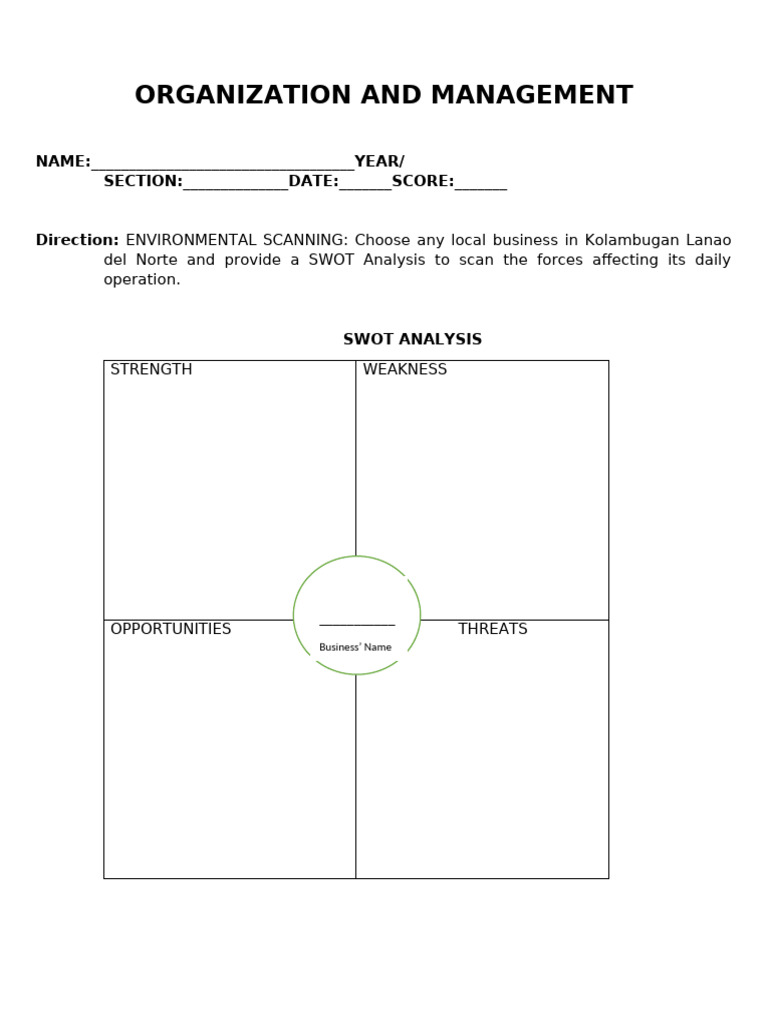 SWOT Analysis for Local Business | PDF