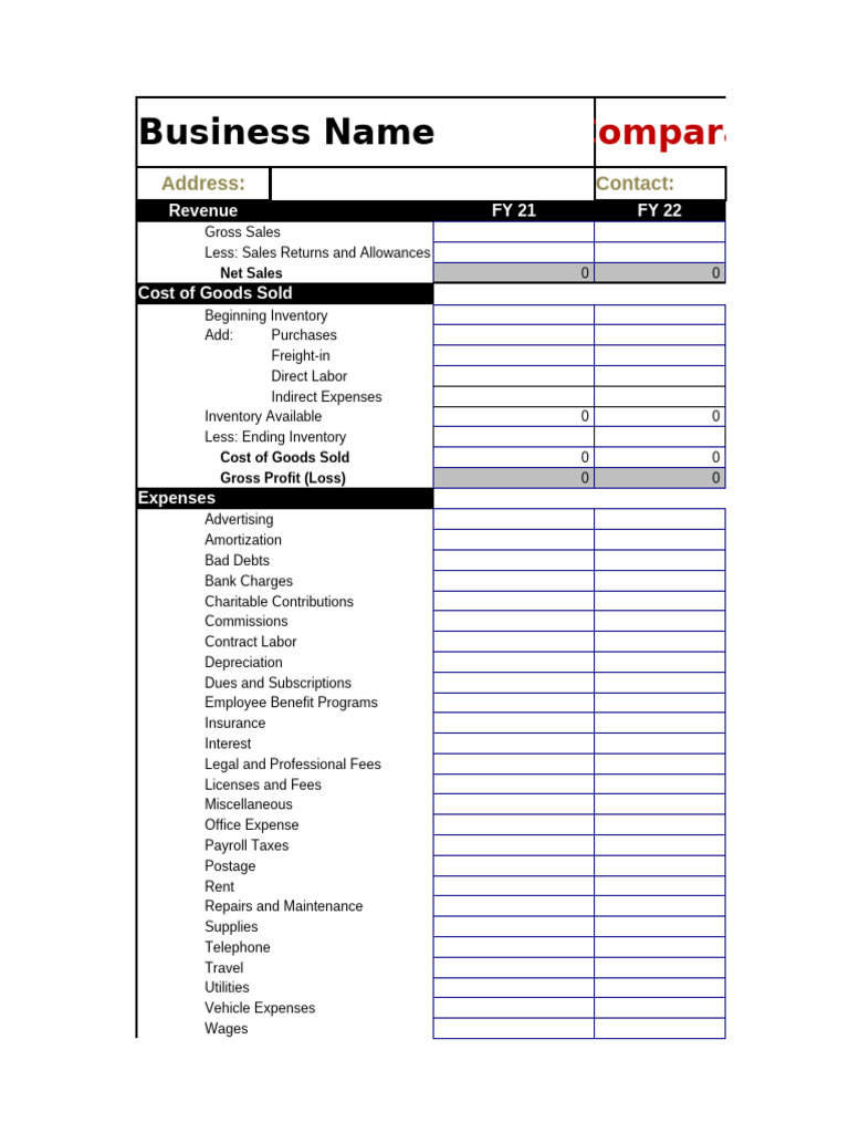 Comparative Statement Template | PDF