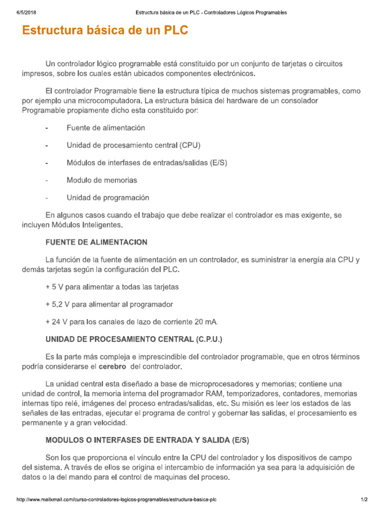 Estructura Básica de Un PLC - Controladores Lógicos Programables | PDF