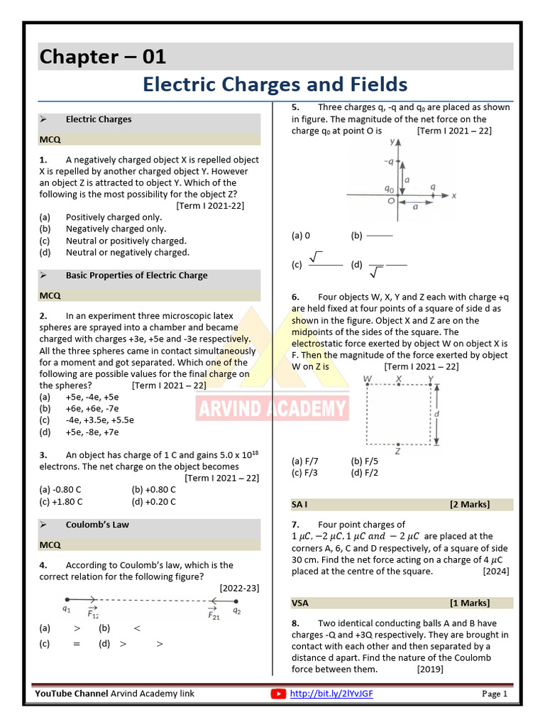Chap-1 Questions-Elecetric Charges & Fields 36530664 2024 11-10-10 52 | PDF | Electric Field ...