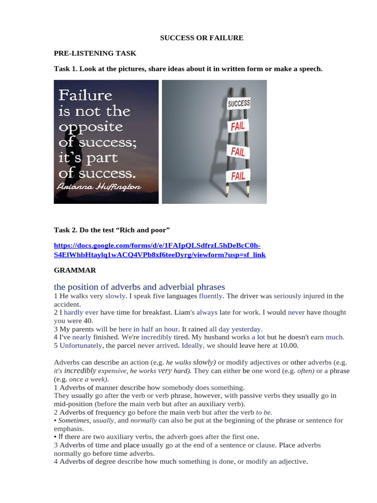 Success or Failure. (Weeks 9-10) | PDF | Adverb | Verb