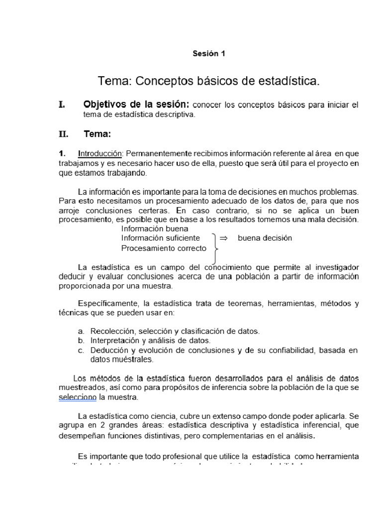 13-04-2024 - Sesión 1 - Tema Conceptos Básicos de Estadística | PDF