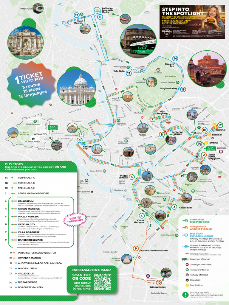 GLT Hop On Hop Off Rome Map 2024 | PDF