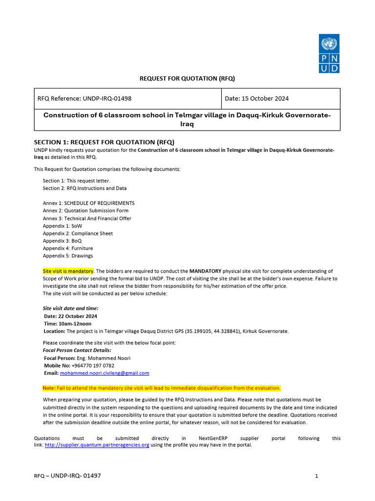 RFQ Undp Irq 01498 | PDF | Joint Venture | Consortium