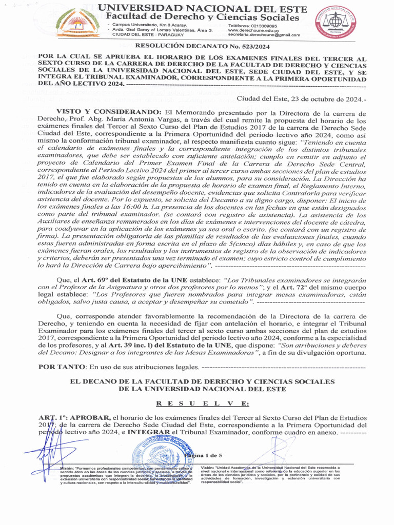 Decanato 523.2024 Horario de Examenes Finales Del Tercer Al Sexto | PDF