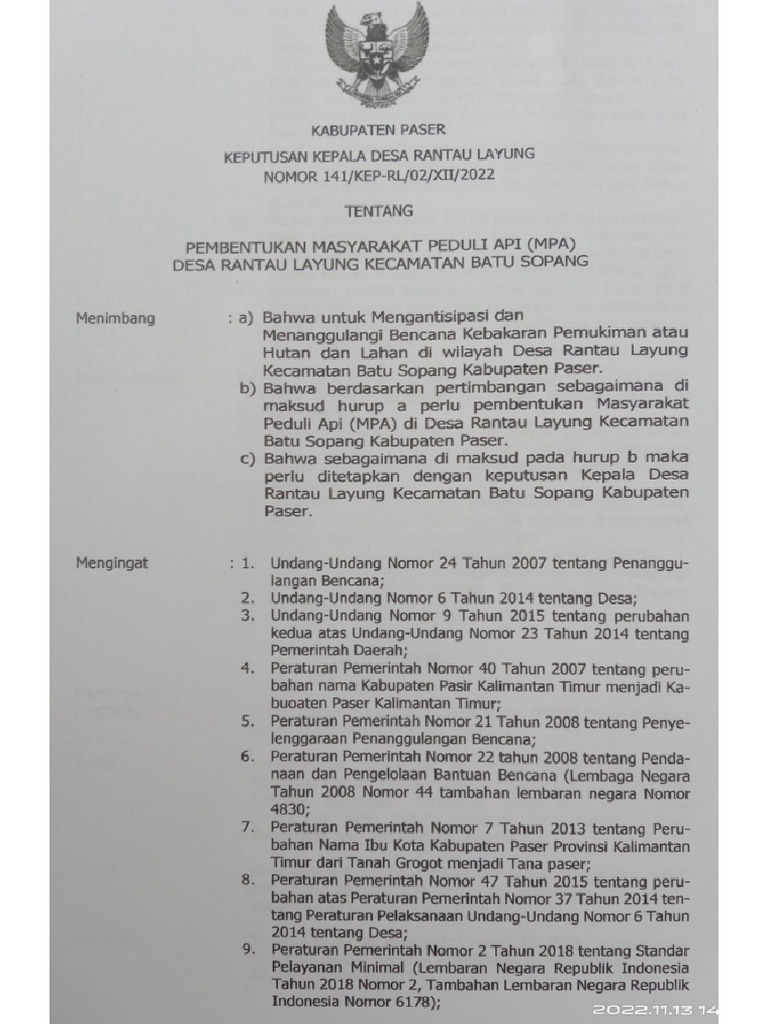 SK MPA (Masyarakat Peduli Api) Rantau Layung | PDF